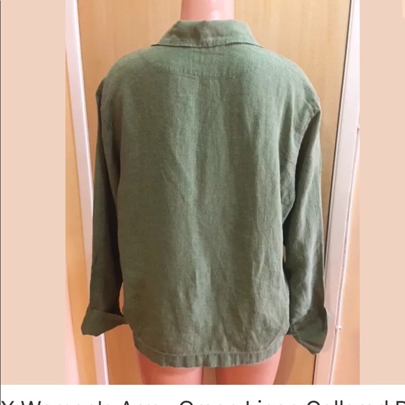 Flax | Jackets & Coats | Flax Army Green Linen Button Down Jacket M ...